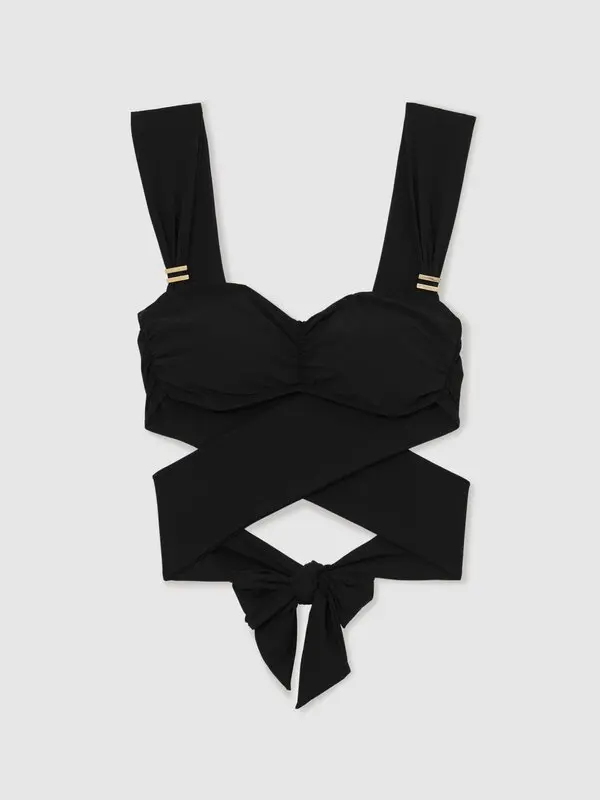 REISS Maisie Twist-front Ruched Bikini Top - Black