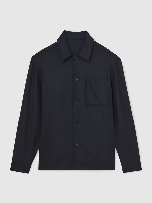 REISS Cooper Wool-blend Patch-pocket Overshirt - Navy