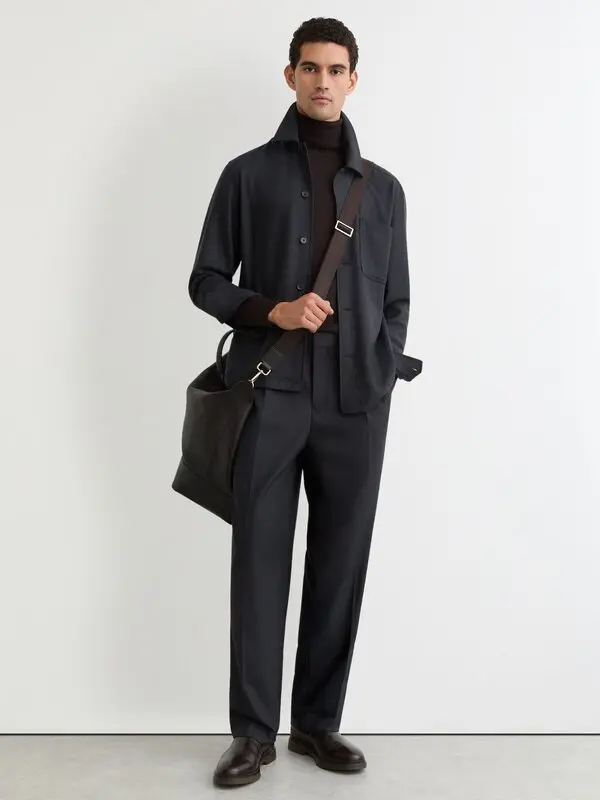REISS Cooper Wool-blend Patch-pocket Overshirt - Navy