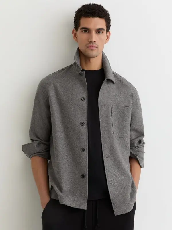 REISS Cooper Wool-blend Patch-pocket Overshirt - Soft Grey