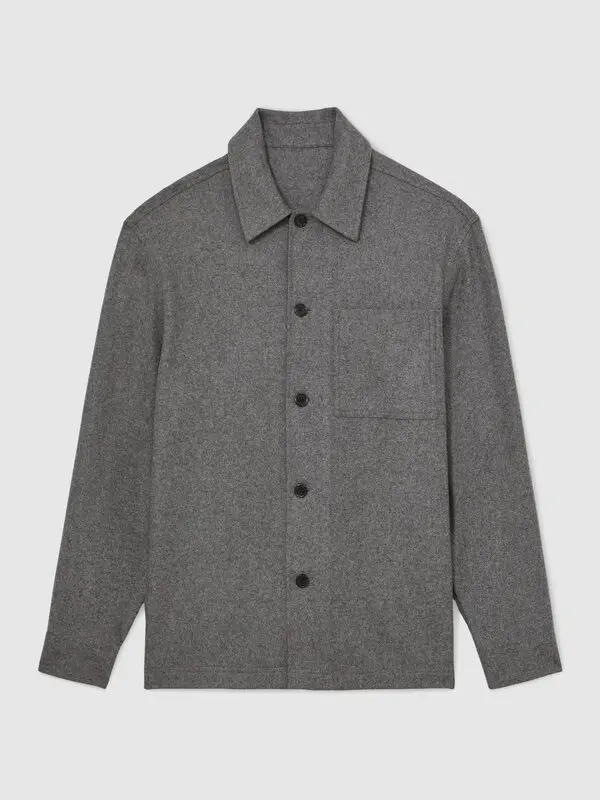 REISS Cooper Wool-blend Patch-pocket Overshirt - Soft Grey