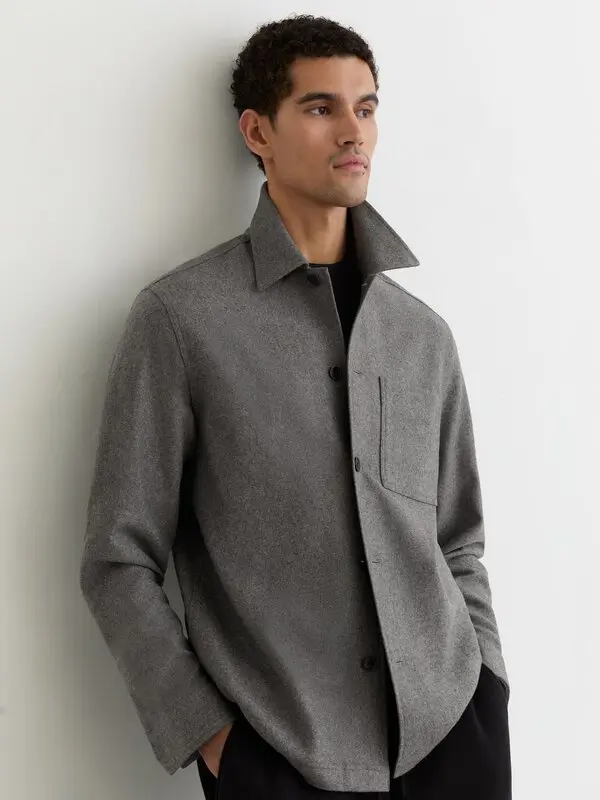 REISS Cooper Wool-blend Patch-pocket Overshirt - Soft Grey