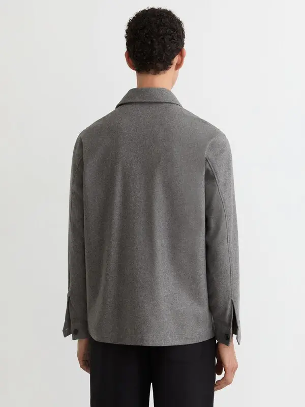 REISS Cooper Wool-blend Patch-pocket Overshirt - Soft Grey