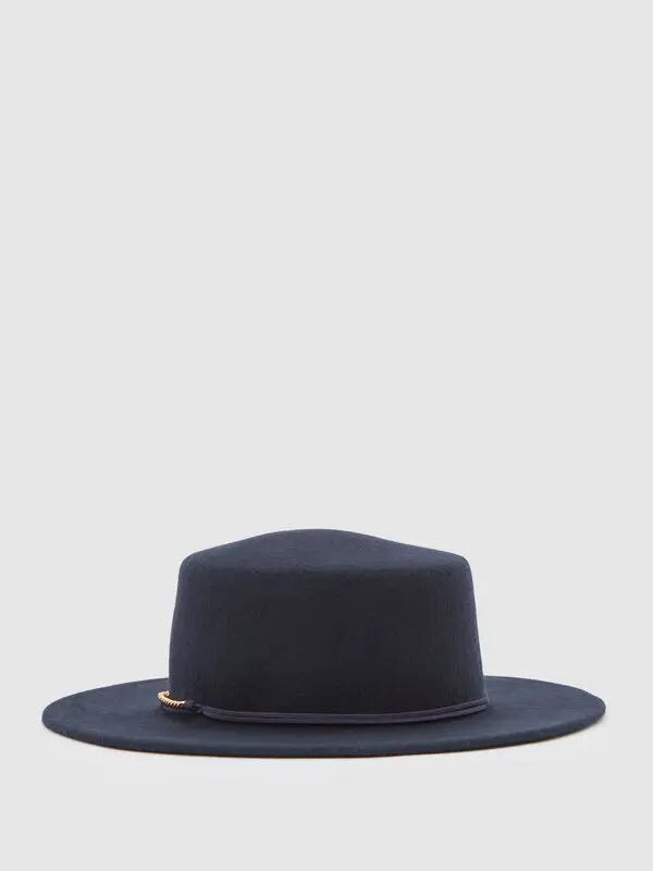 REISS Lacey Wool Felt Fedora - Navy