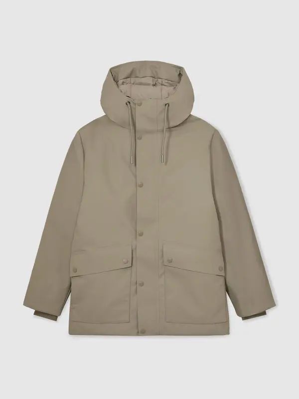 Rains Short Hooded Parka Coat - Drift