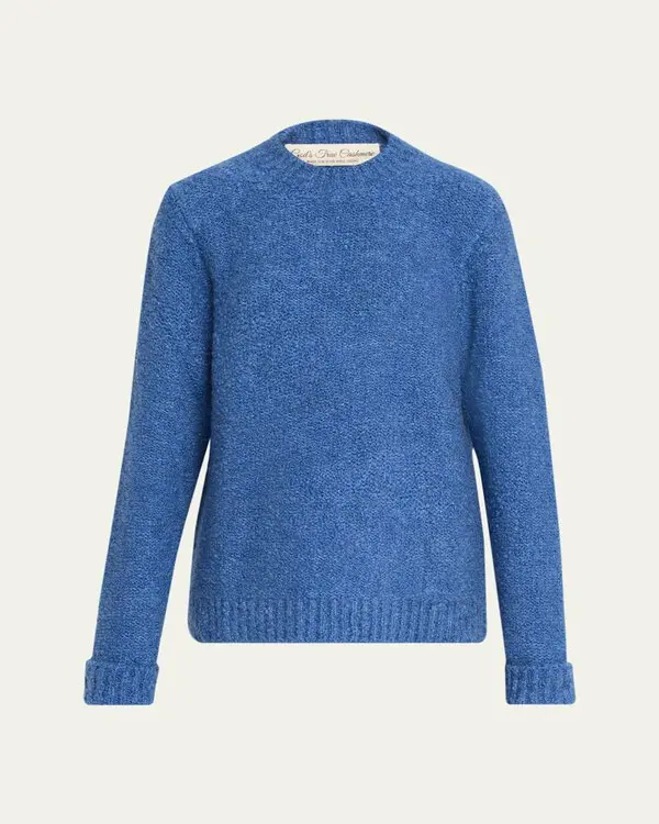 GOD'S TRUE CASHMERE Cashmere Boucle Knit Crewneck Sweater - Lapis Lazuli