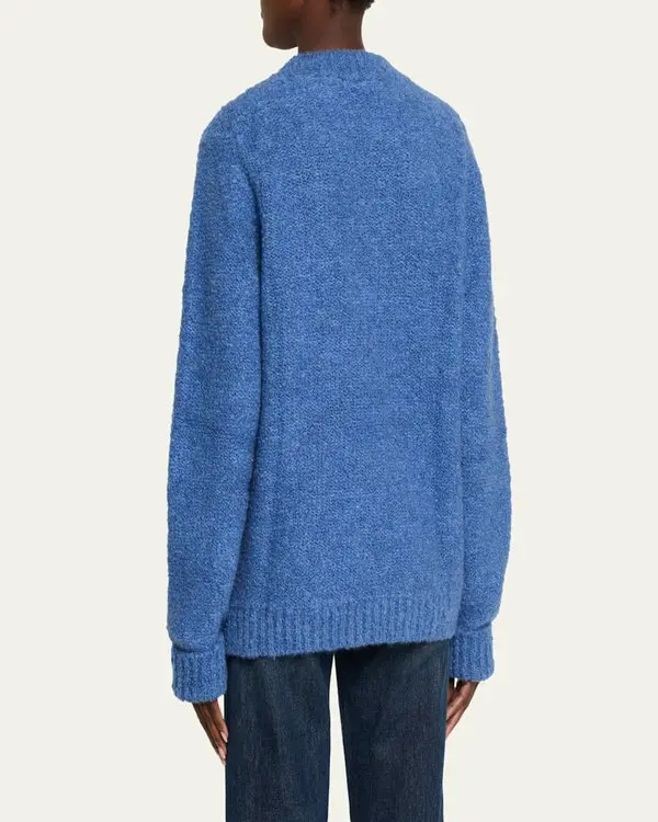 GOD'S TRUE CASHMERE Cashmere Boucle Knit Crewneck Sweater - Lapis Lazuli
