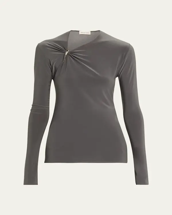 GRACE LING Claw Gathered Neck Long-sleeve Top