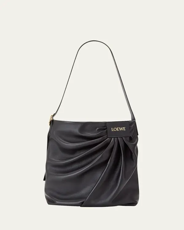 Loewe Pleated Leather Shoulder Bag - Black