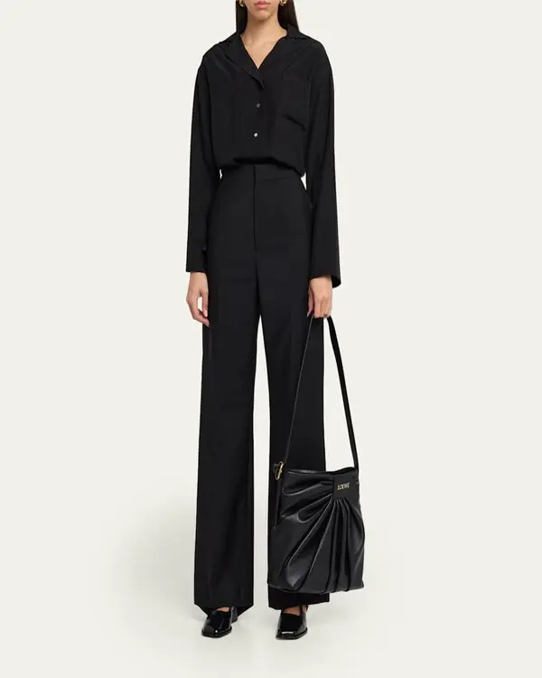 Loewe Pleated Leather Shoulder Bag - Black