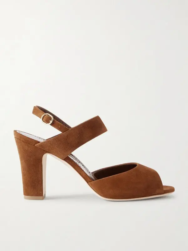 Manolo Blahnik Khiko 90 Suede Slingback Sandals - Brown