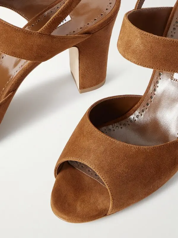 Manolo Blahnik Khiko 90 Suede Slingback Sandals - Brown