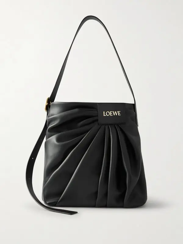 Loewe Gathered Leather Tote - Black