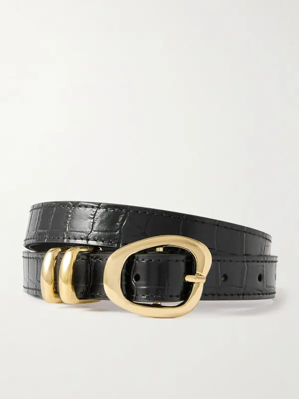 AMANU Tugela Croc-effect Leather Belt - Black
