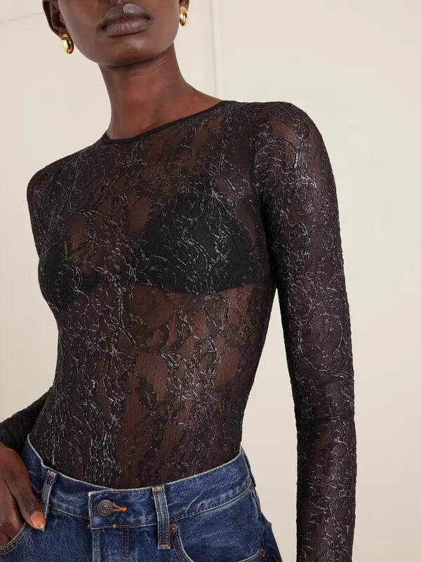 Wardrobe.NYC Metallic Lace Bodysuit
