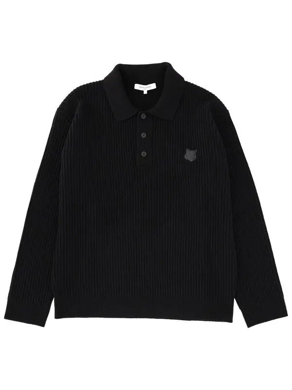 Maison Kitsuné Long-Sleeved Polo Shirt In Black - 49% Off