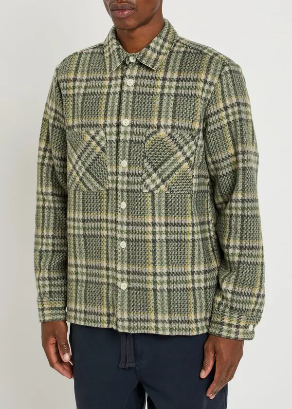 WAX LONDON Whiting Checked Wool-blend Overshirt - Green