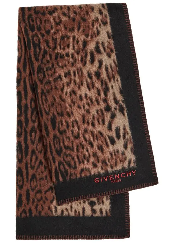 Givenchy Leopard-print Brushed Wool Scarf - Brown