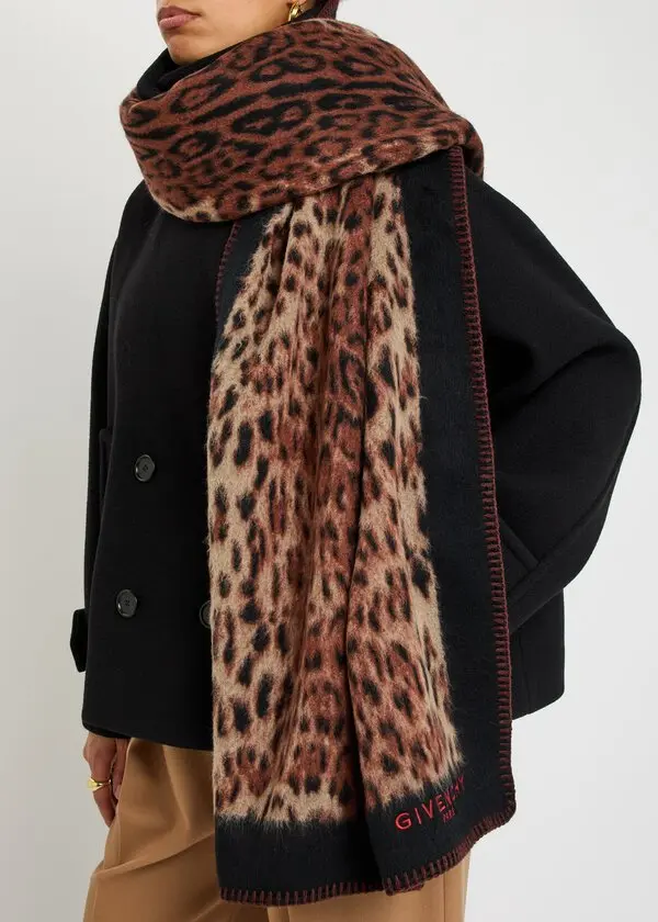 Givenchy Leopard-print Brushed Wool Scarf