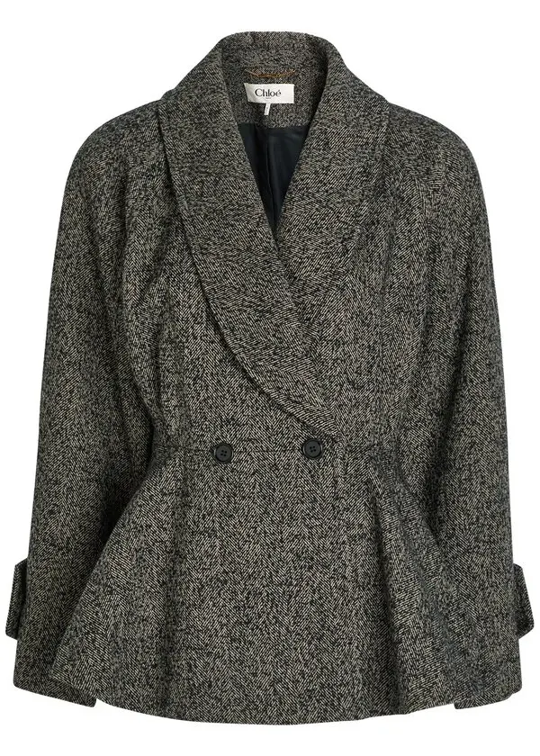 Chloé Herringbone Peplum Wool-blend Jacket