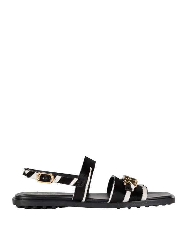 TOD'S Embellished Zebra-print Calf Hair Slingback Sandals - Black
