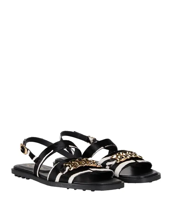 TOD'S Embellished Zebra-print Calf Hair Slingback Sandals - Black