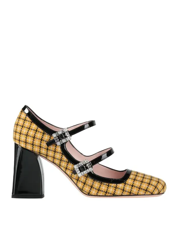 ROGER VIVIER Mary Jane Pumps With Jacquard Tartan Pattern And Crystal Embellishments