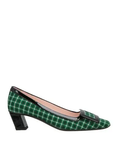 ROGER VIVIER Tweed Tartan Pumps With Patent Leather Trims And Block Heel