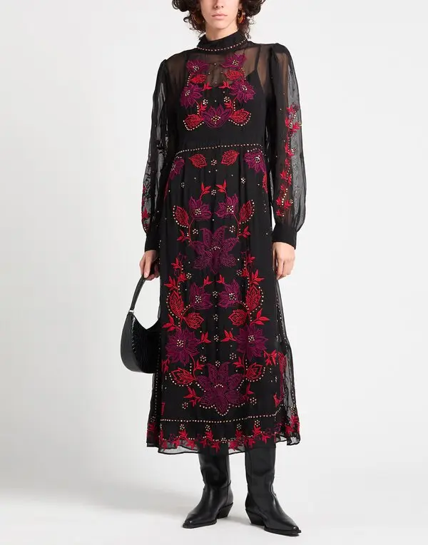 farm rio black organza long sleeve midi dress Black Bold Flowers Long Sleeve Midi Dress