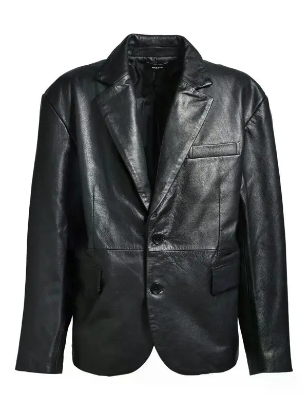 BREATH Single-breasted Leather Blazer - Black