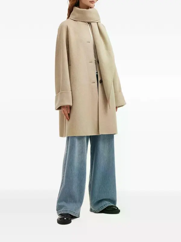 B+AB Button Detailed Coat With Scarf - Neutrals