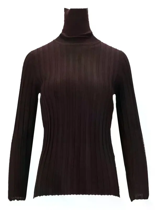 LA ROSE Turtleneck Ribbed Sweater - Brown