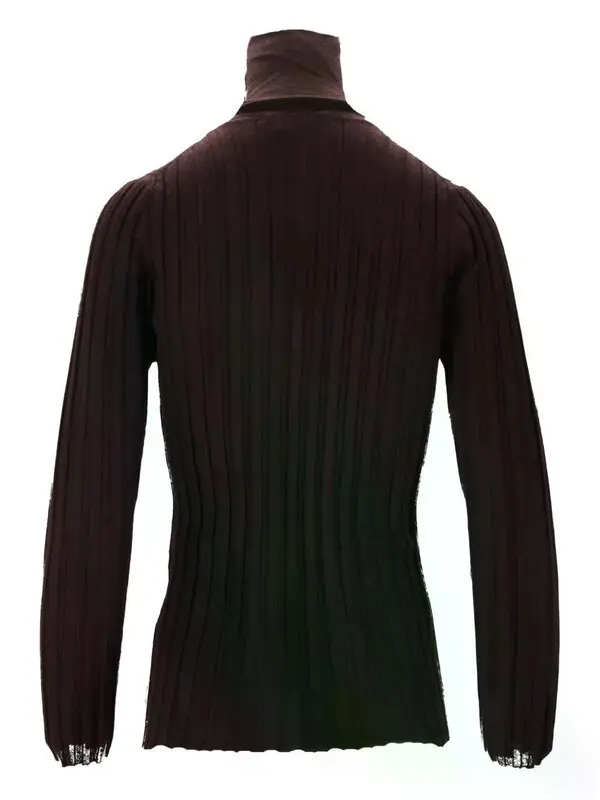 LA ROSE Turtleneck Ribbed Sweater - Brown