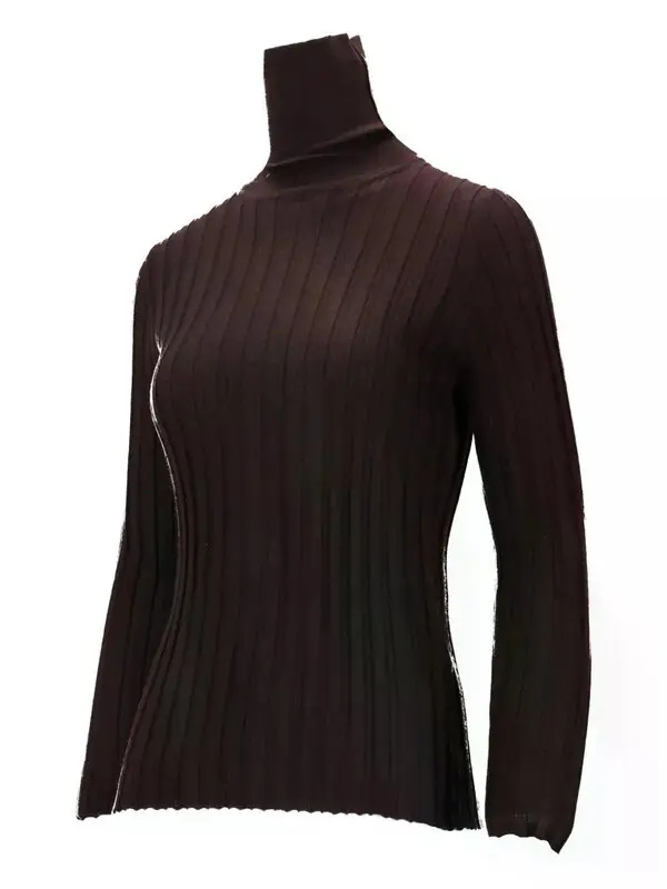 LA ROSE Turtleneck Ribbed Sweater - Brown