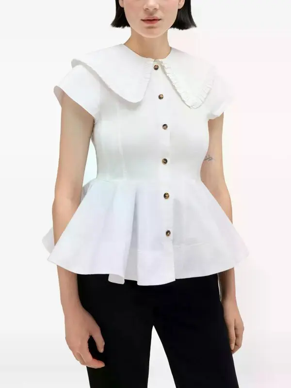 GANNI Ruffled-collar Buttoned Top
