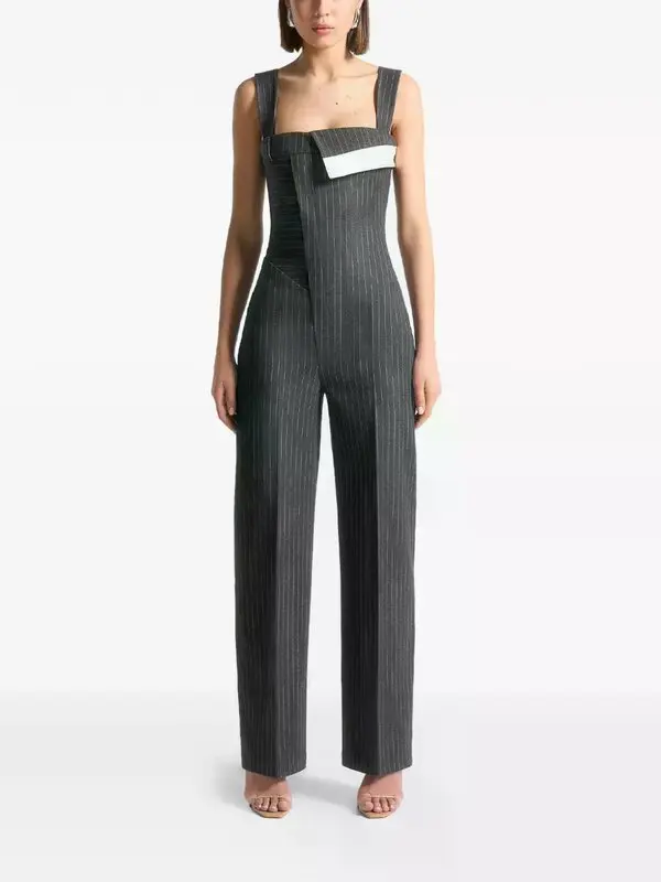 Manière De Voir Pinstripe Jumpsuit With Detachable Straps - Grey