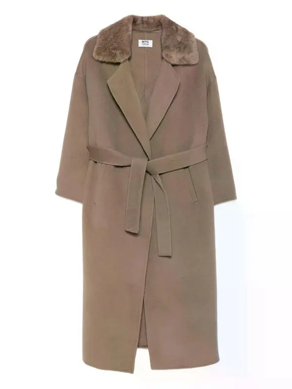 BETTA CORRADI Panelled Collar Belted Coat - Neutrals