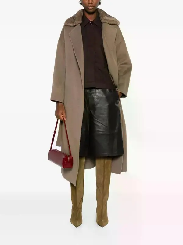 BETTA CORRADI Panelled Collar Belted Coat - Neutrals