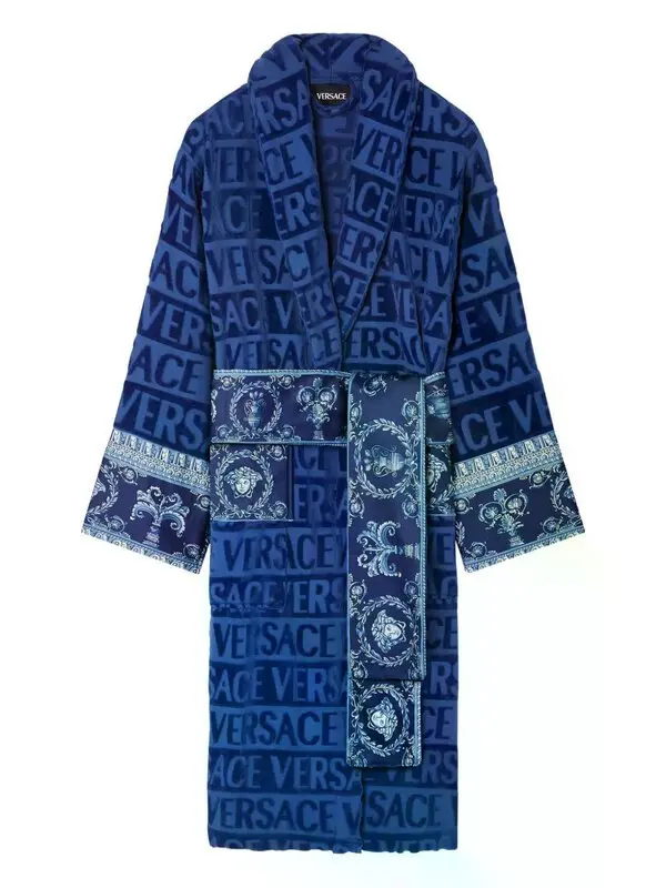 Versace Baroque-print Cotton Robe - Blue
