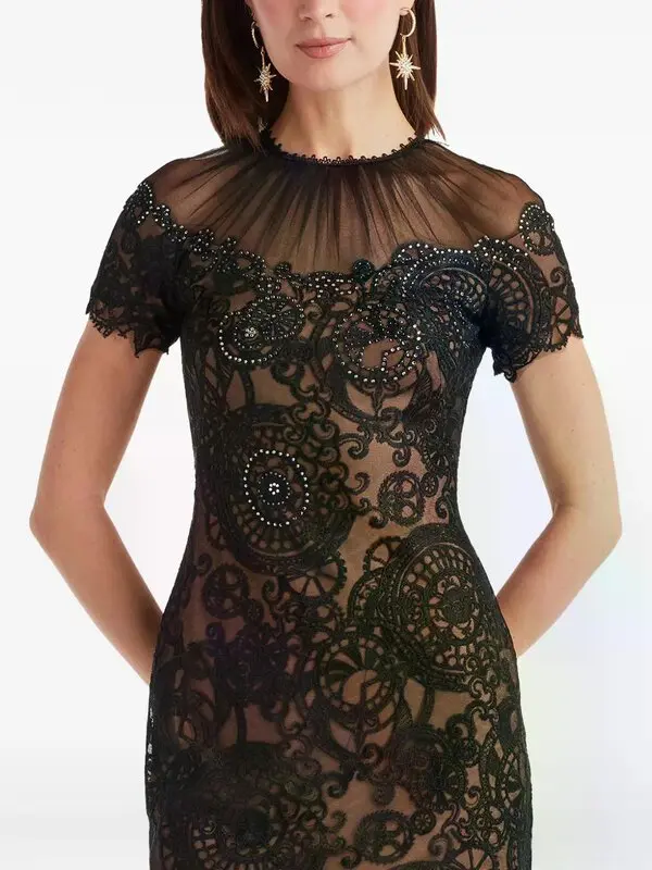 tadashi shoji lace & mesh midi cocktail dress Tadashi Shoji Long Sleeve Lace Cocktail Dress in Ivory/Petal main image 1