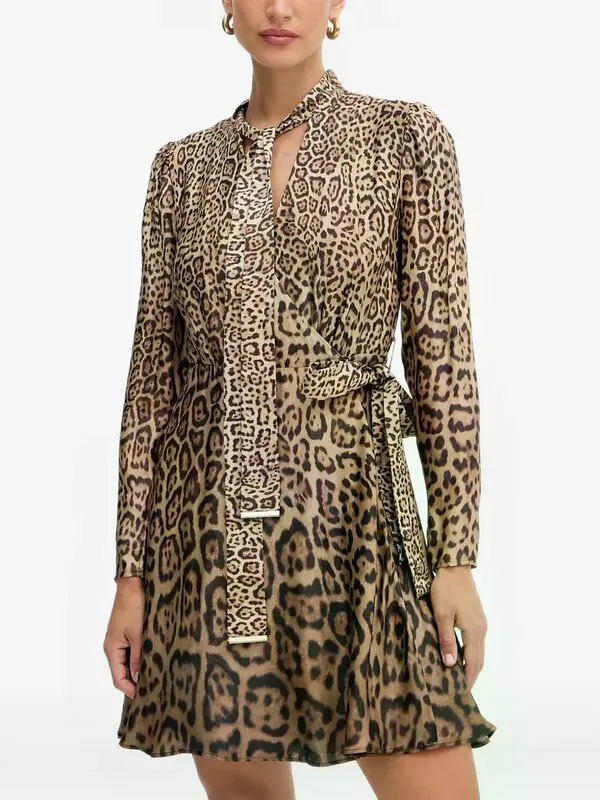 MARCIANO Tie-neck Leopard-print Mini Dress
