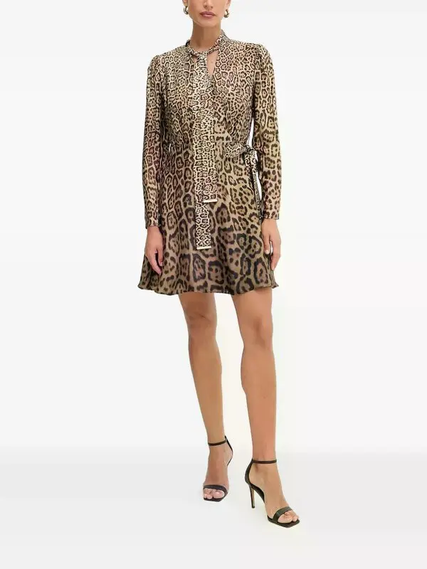 MARCIANO Tie-neck Leopard-print Mini Dress