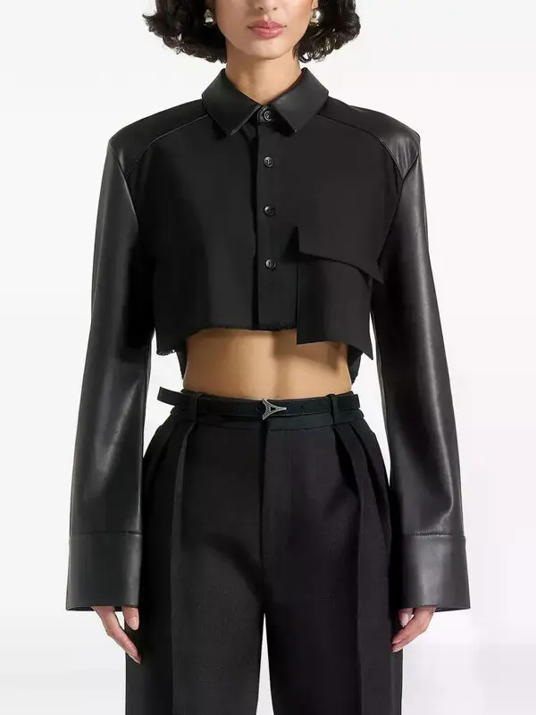 Manière De Voir Cropped Faux-leather Paneled Shirt