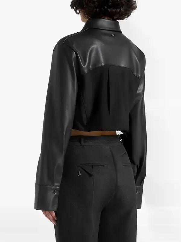 Manière De Voir Cropped Faux-leather Paneled Shirt