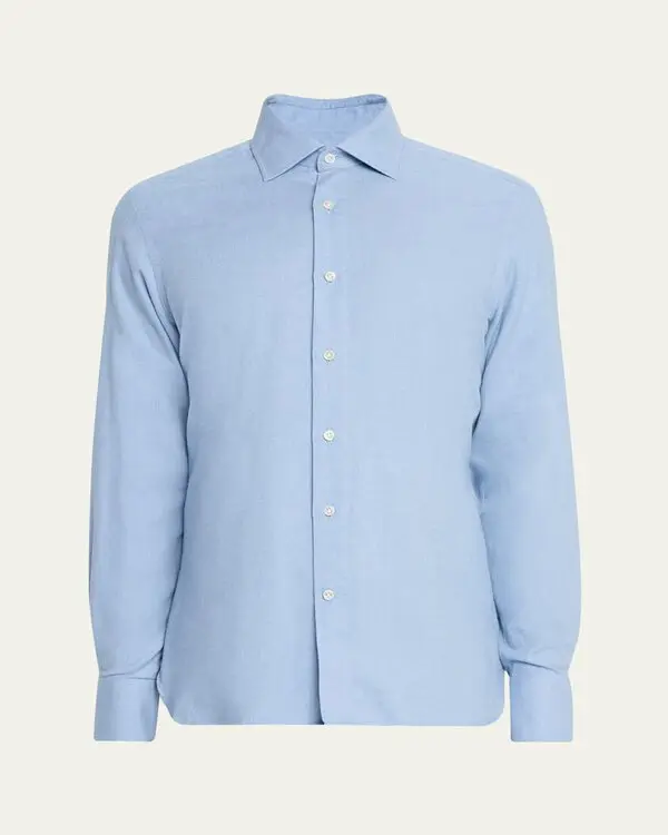 100HANDS Matte Cotton Classic-fit Sport Shirt - Blue