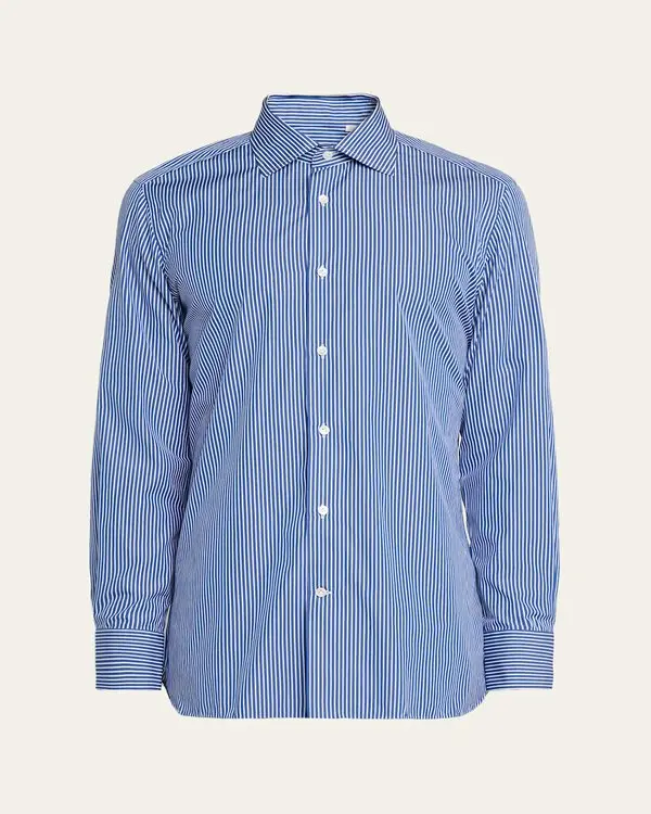 100HANDS Cotton Pinstripe Classic-fit Sport Shirt - Blue