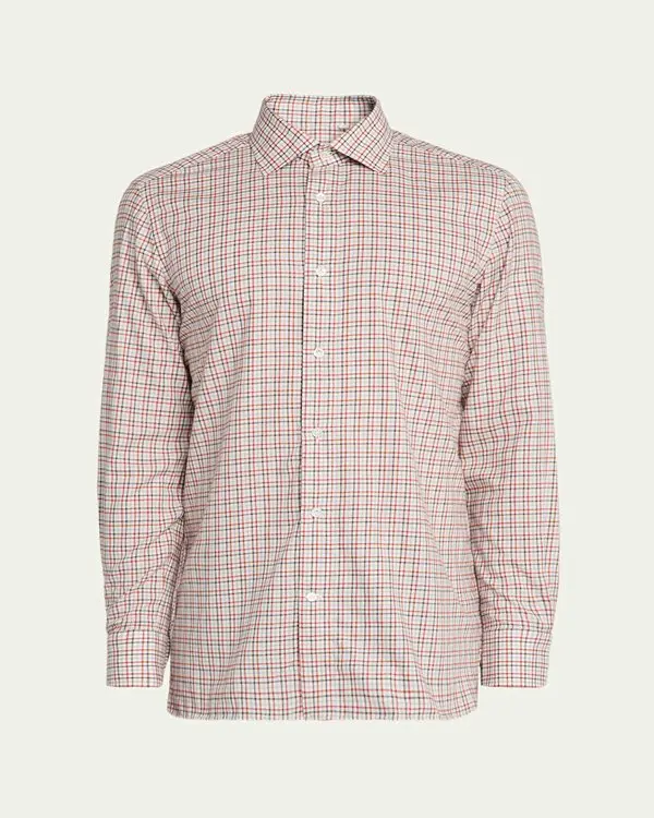 100HANDS Cotton Plaid Classic-fit Sport Shirt - Red