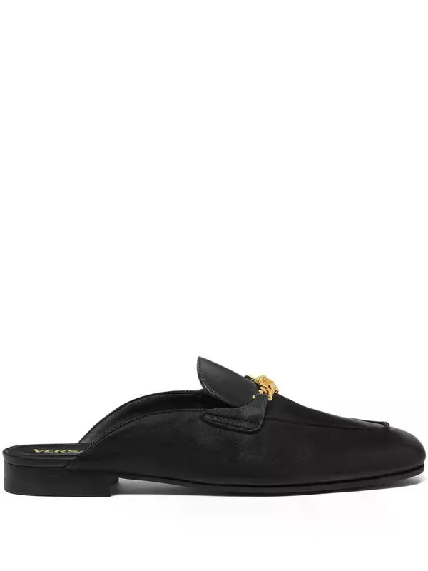 Versace Medusa Chain Leather Loafers - Black