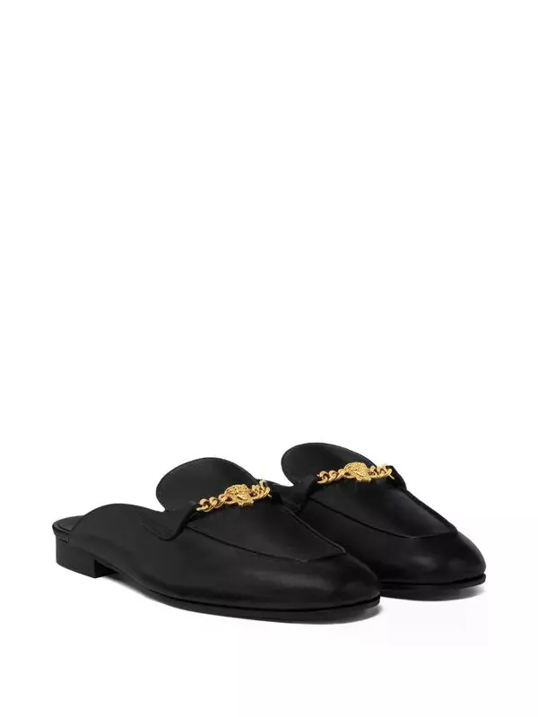 Versace Medusa Chain Leather Loafers - Black