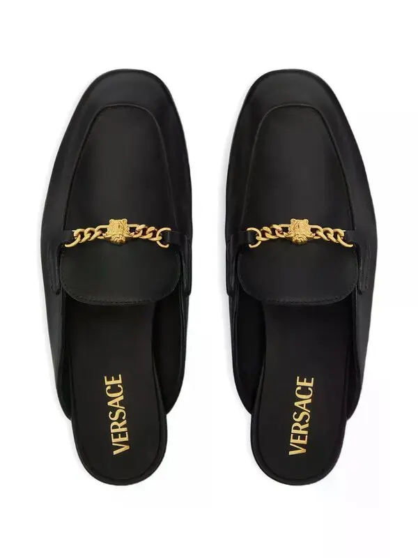 Versace Medusa Chain Leather Loafers - Black